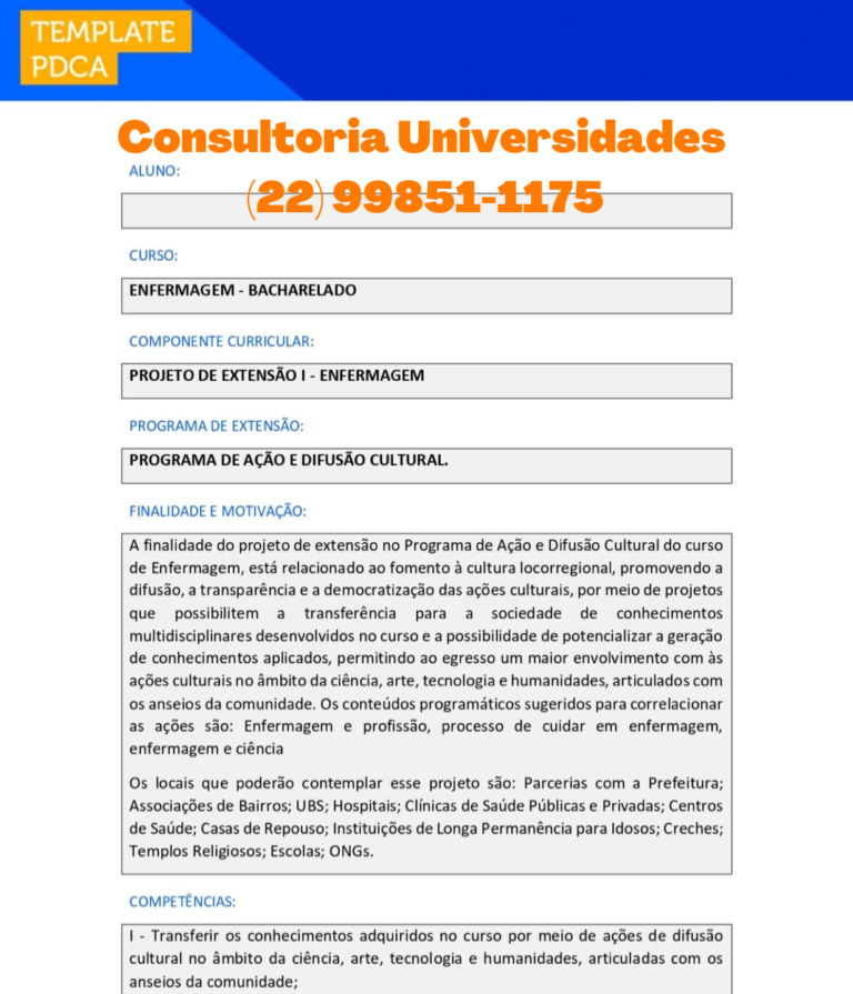 Projeto de extensão I - Enfermagem - Consultoria Universidades